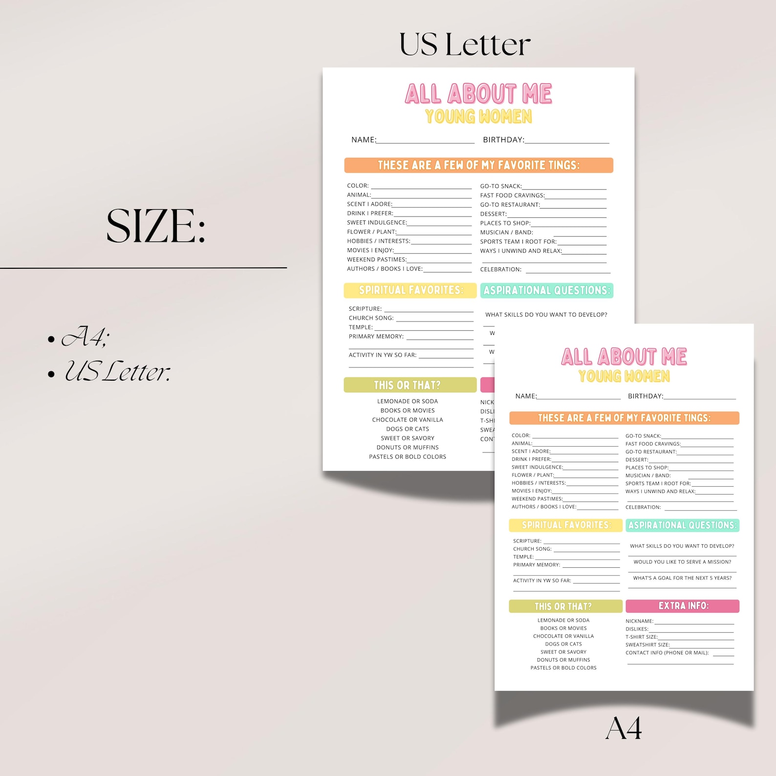 Editable Young Women Questionnaire Form, LDS YW Get to Know You Sheet ...