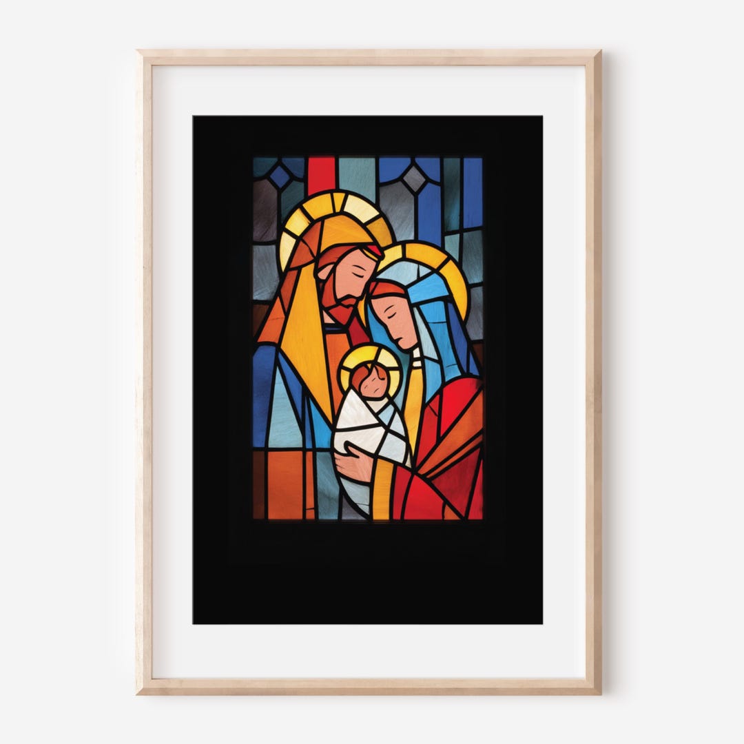 Modern Holy Family Mosaic Stained Glass Art Print | Jesus Mary Joseph ...