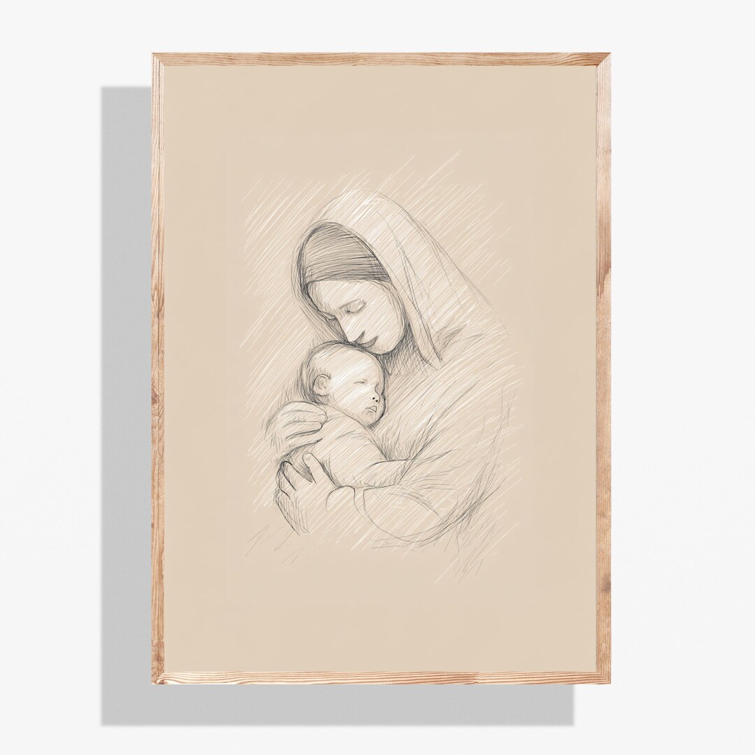 Minimalist Mary and Child Print | Christian Baby Loss Memorial Art ...