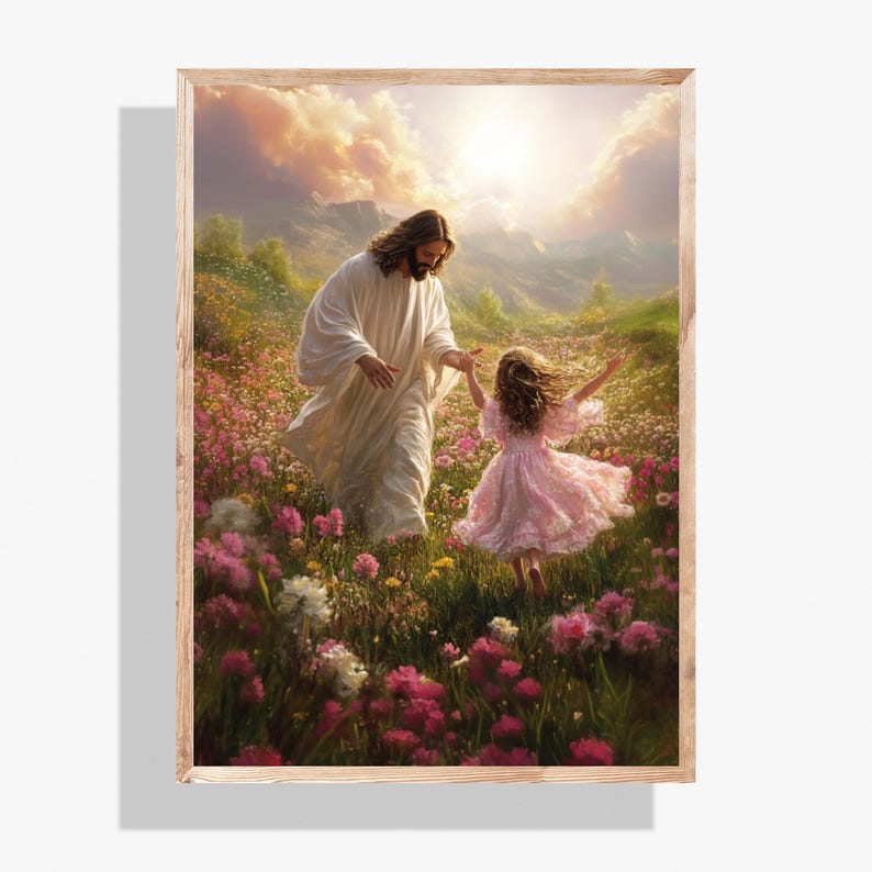 A Dance of Grace Jesus and Little Girl Painting, Christian Kids Wall ...