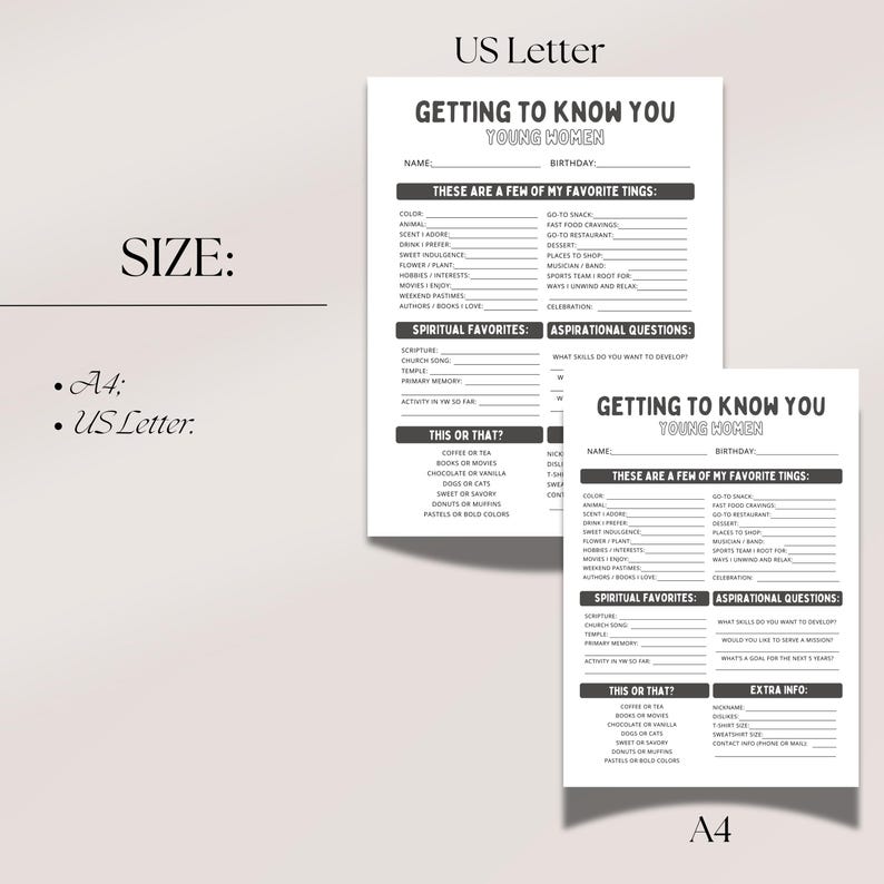 Editable Secret Sister Survey Young Women, Favorite Things ...