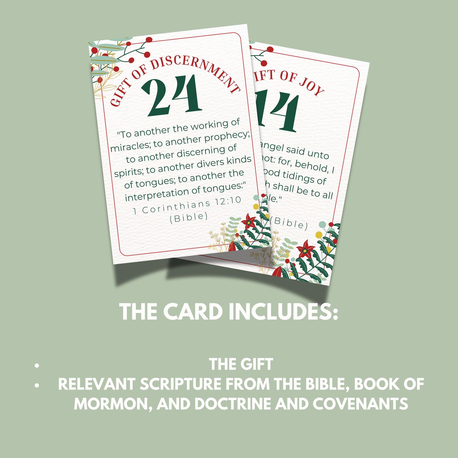 LDS 25 Gifts of Christ Advent Printable Cards, Christian Christmas ...