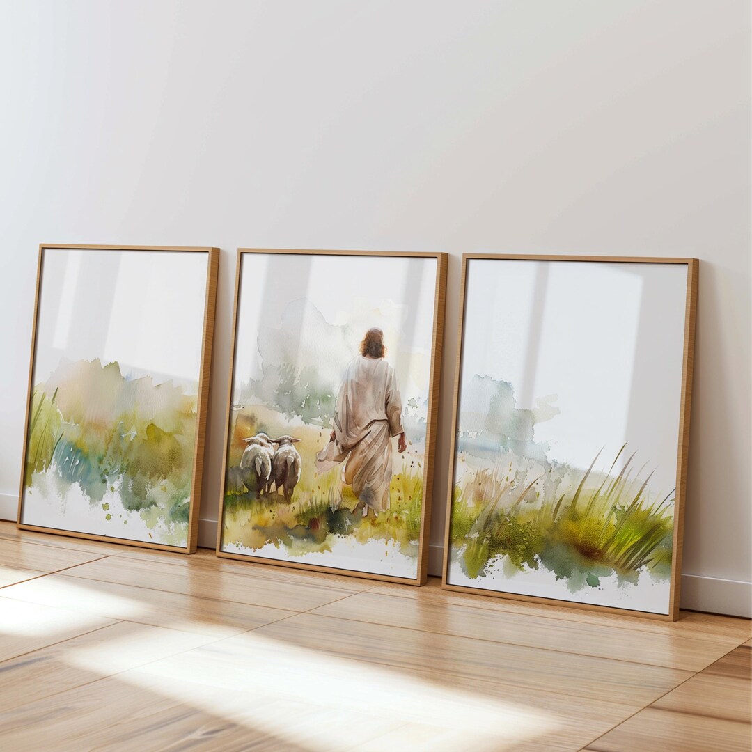 Set of 3 Jesus Leaves the 99 Prints | Lost Lamb Triptych Christian Wall ...