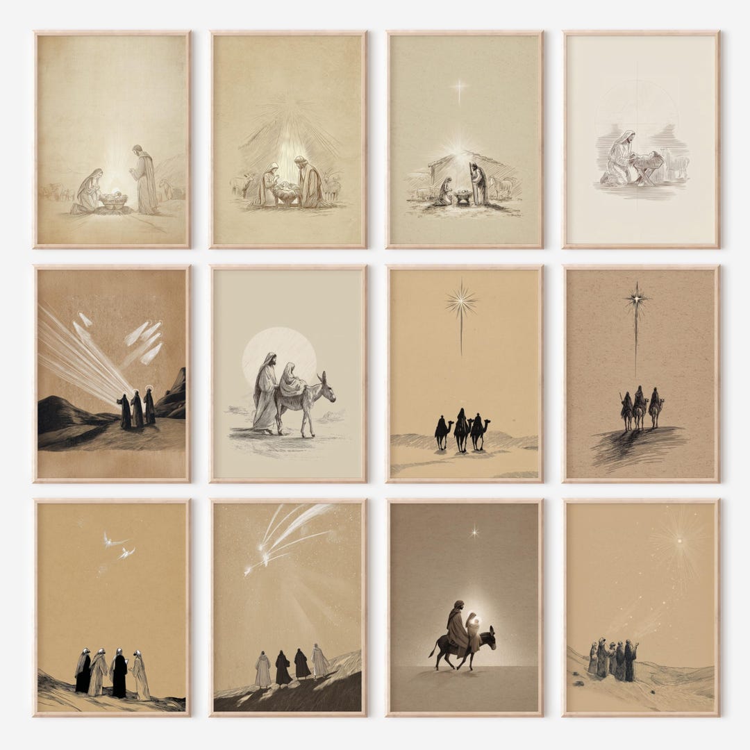 Nativity Line Art Bundle | Holy Family, Shepherds & Angels, Star of ...