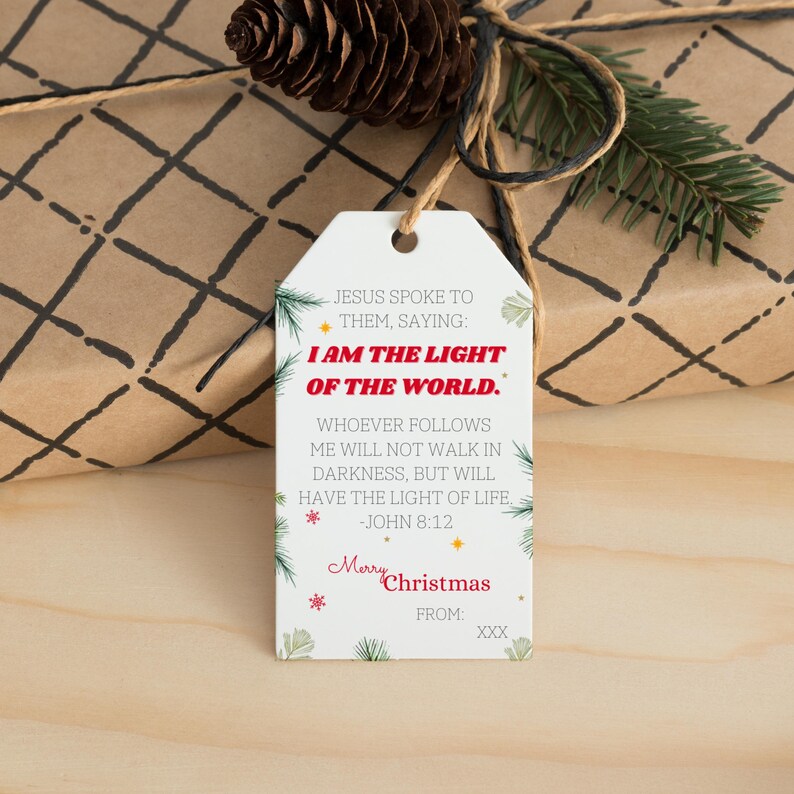 Editable Christian Christmas Gift Tag “I Am the Light of the World ...