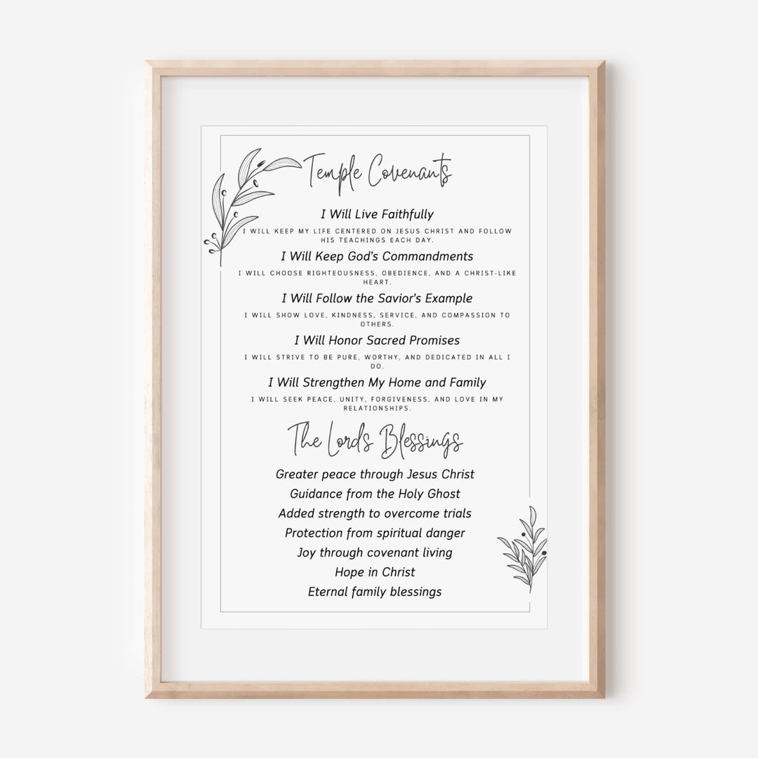 Temple Covenants & the Lords Blessings Printable, LDS Wall Art ...