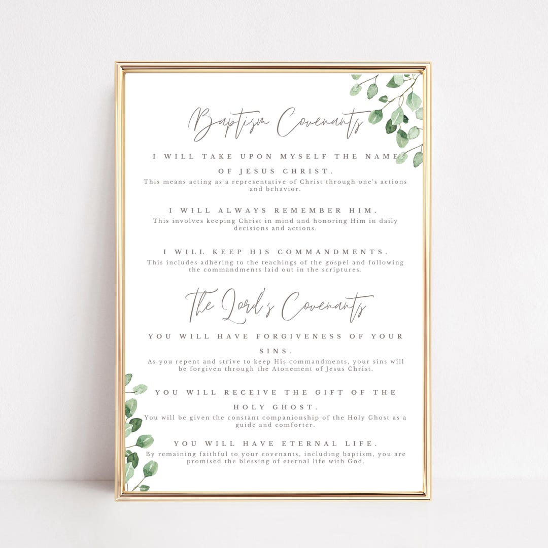 LDS Baptism Covenant - Promises Print With Scriptures, Baptism Gift ...