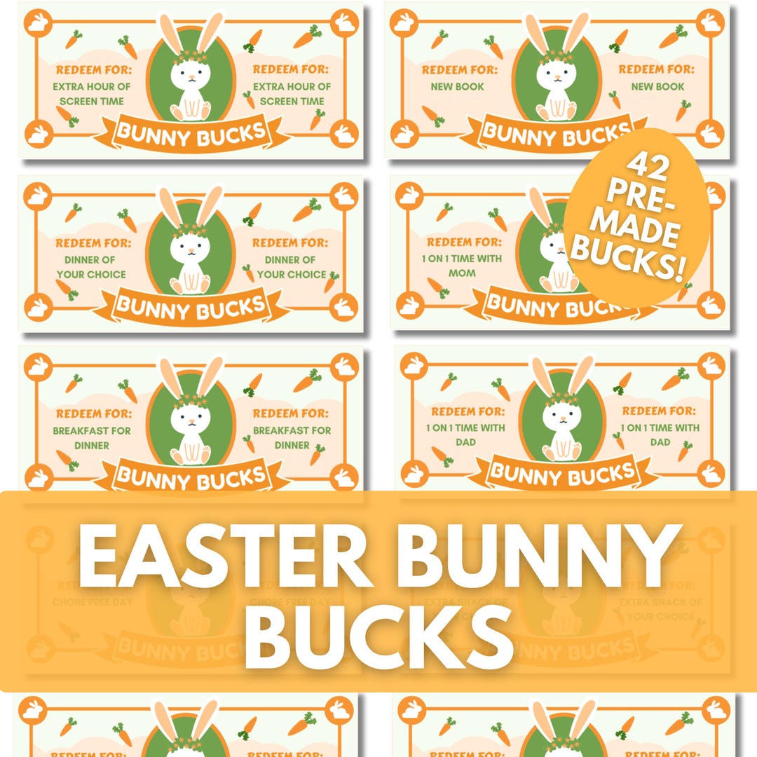 Easter Bunny Bucks Printable, Kids Reward Coupons, Editable Bunny Money ...