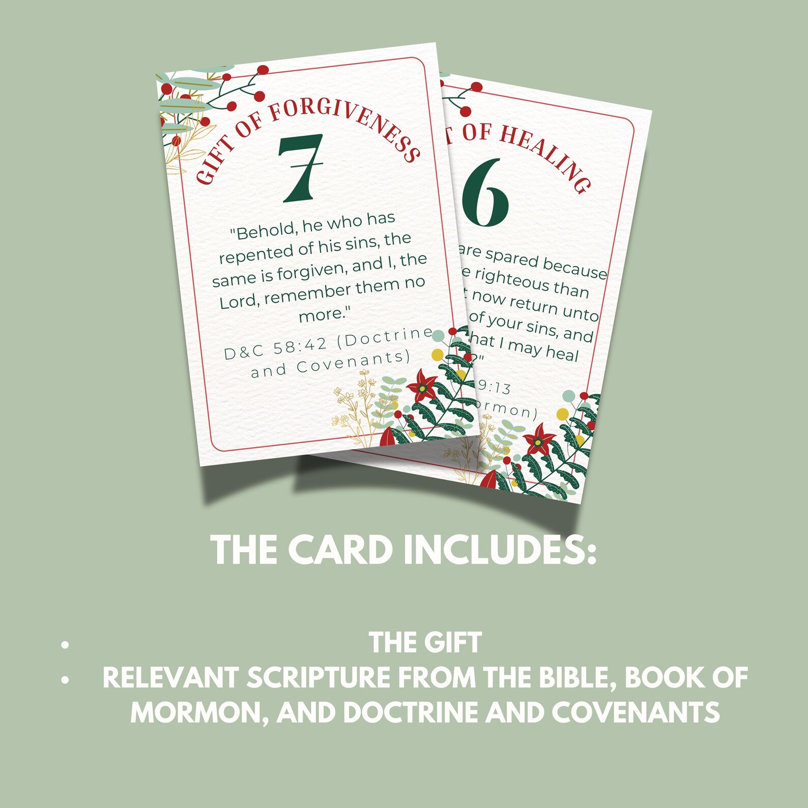 LDS 12 Gifts From Jesus Christ Advent Cards Printable, Christ Centered ...