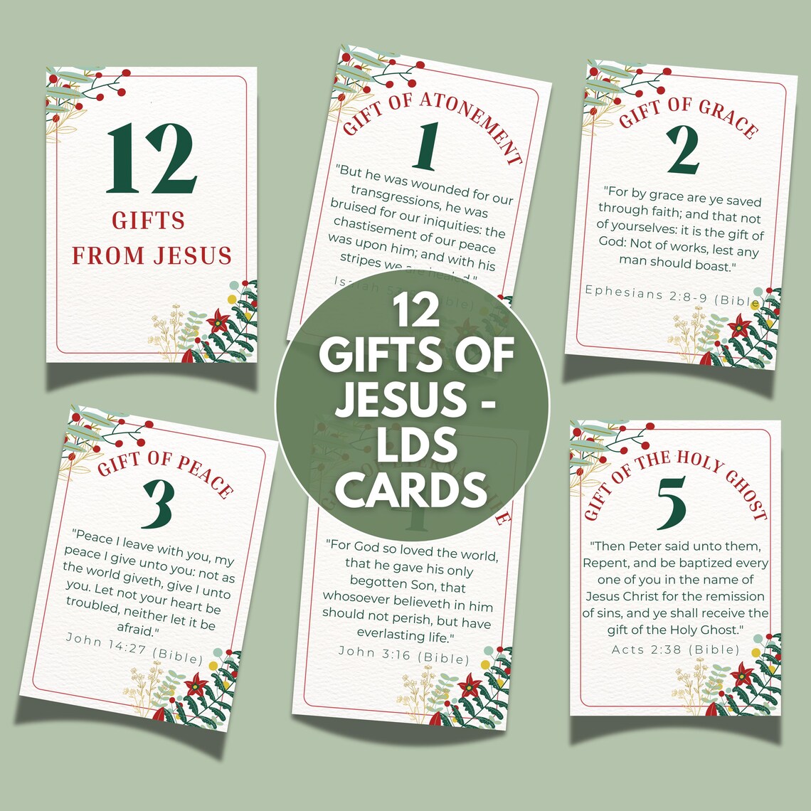 LDS 12 Gifts From Jesus Christ Advent Cards Printable, Christ Centered ...