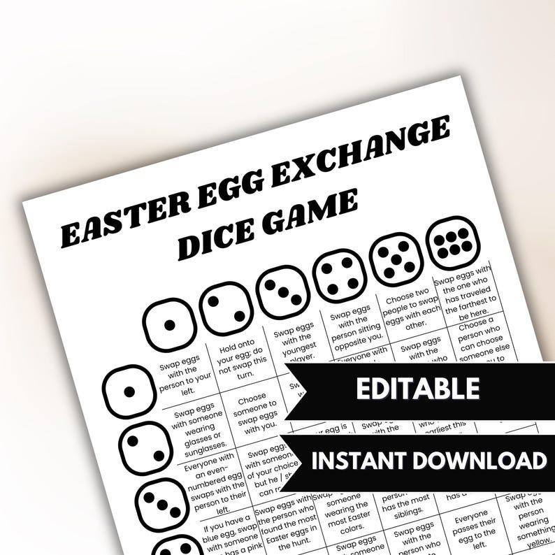 Easter Egg Exchange Dice Game, Editable Easter Party Game, Family ...