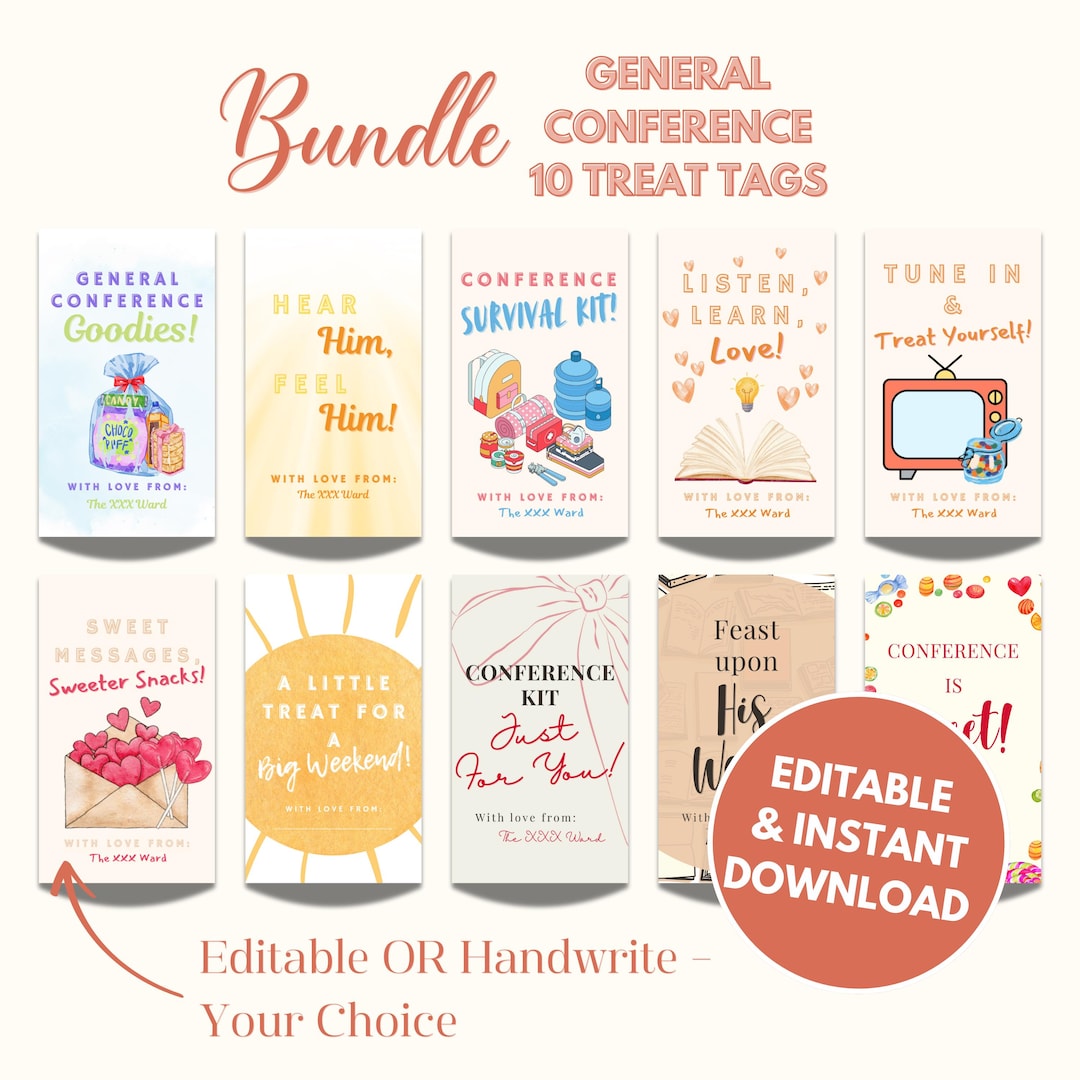 LDS General Conference Treat Bag Tags Bundle, 10 Printable Snack Labels ...