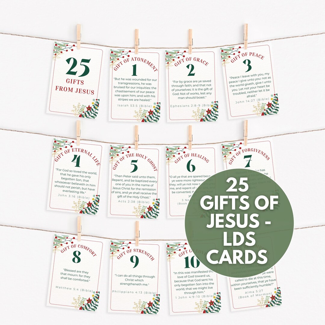 LDS 25 Gifts of Christ Advent Printable Cards, Christian Christmas ...