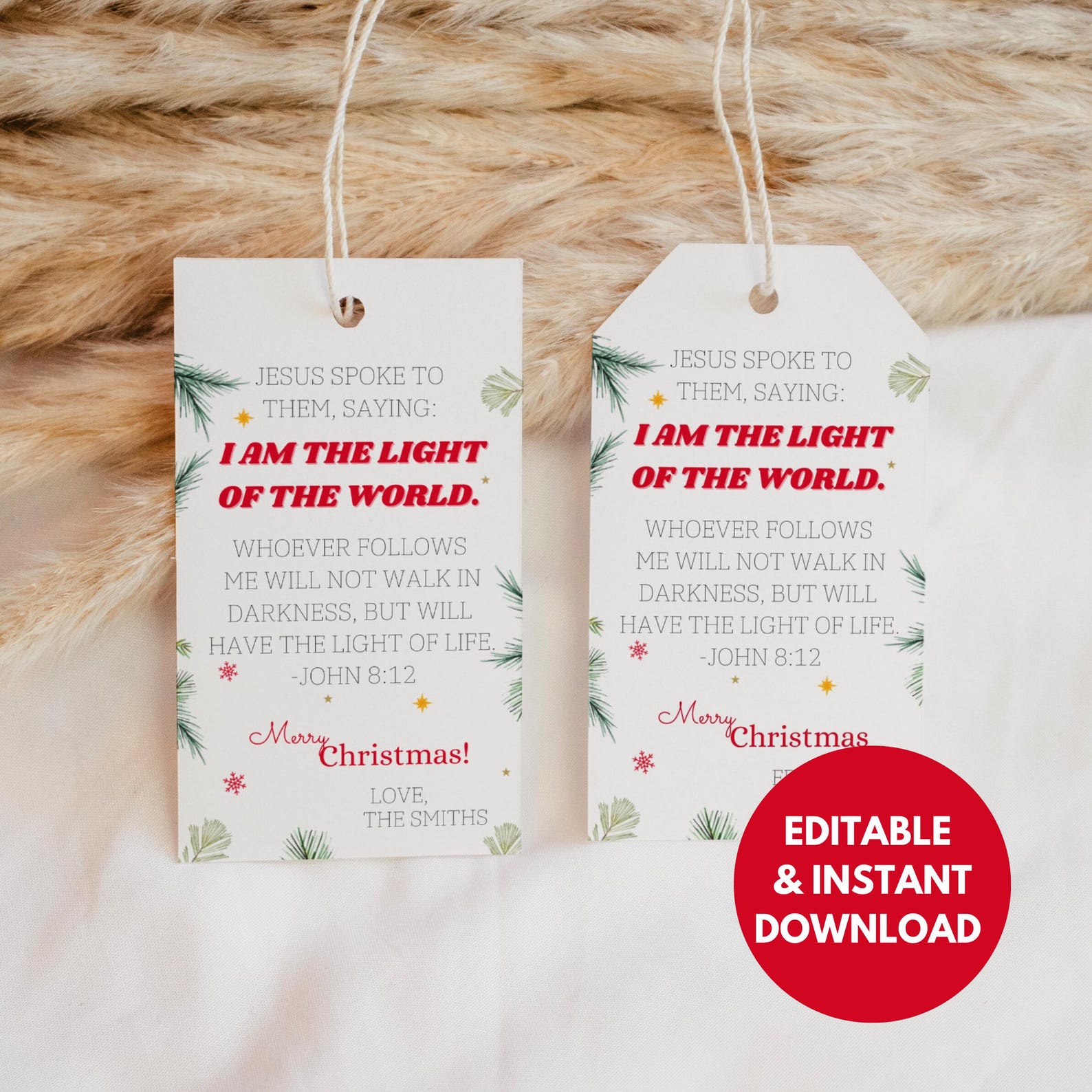 Editable Christian Christmas Gift Tag “I Am the Light of the World ...