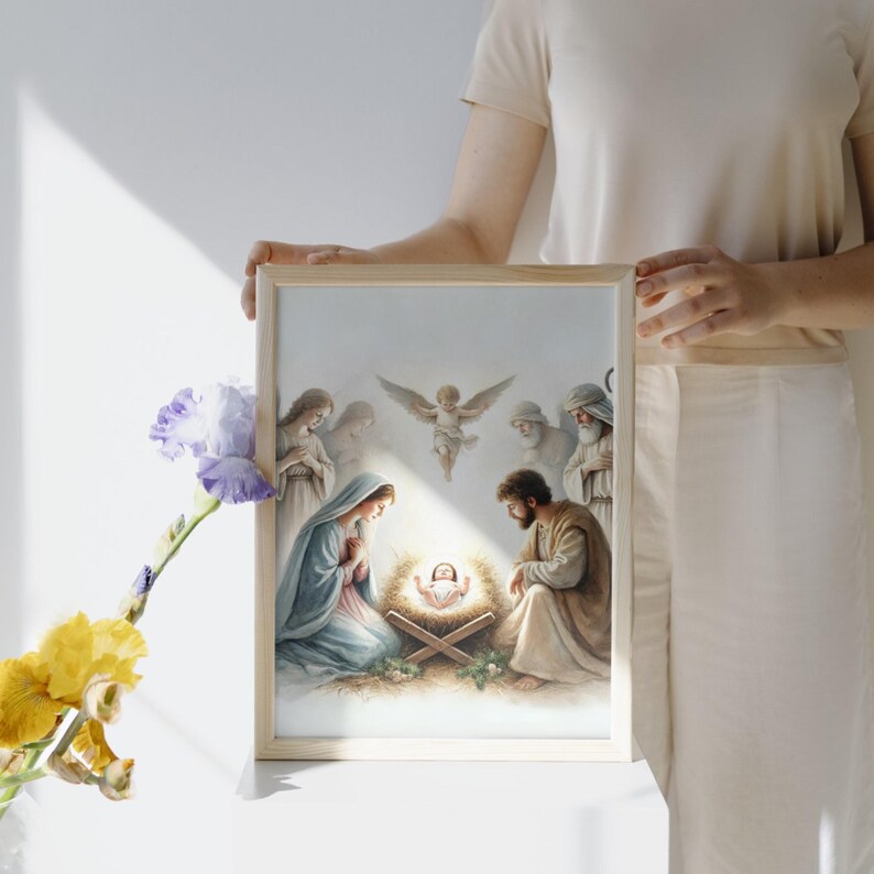 Manger Nativity Scene Printable | Joseph Mary & Baby Jesus Art ...