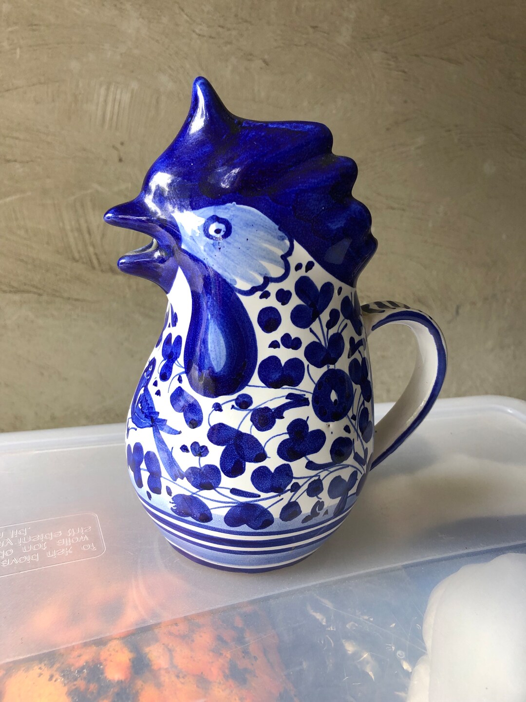 Rooster Pitcher Chicken Pottery Blue White - Etsy