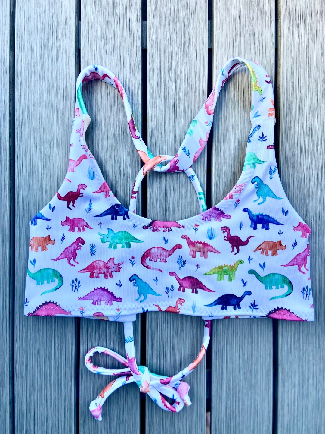 White Watercolor Dinosaur Girls Scoop Bikini Swim Top - Etsy