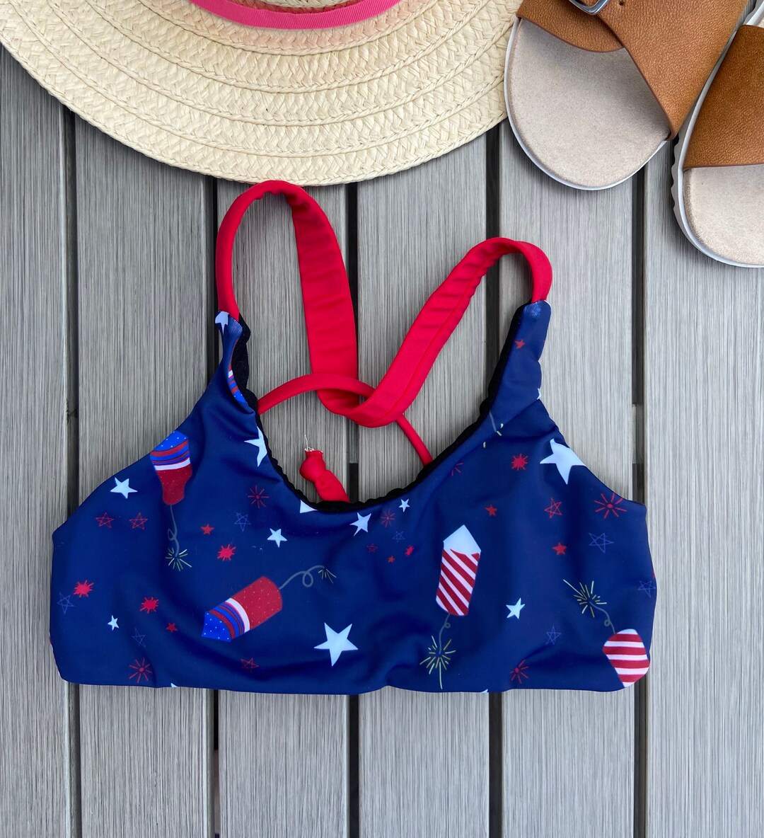 Red, White & Blue Firework Girls Scoop Swimsuit Top - Etsy