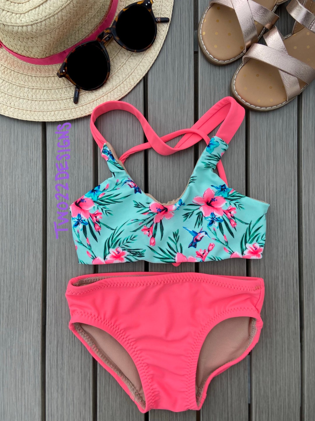 Teal Hummingbird Scoop Bikini Girls Swimwear Set - Etsy