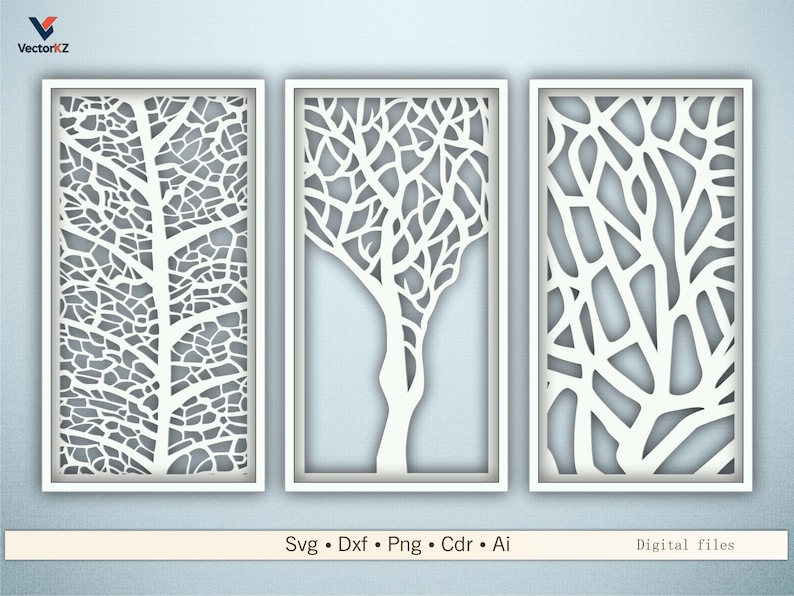 Decorative Panels With Branch and Tree Patterns for CNC Laser Cutting ...