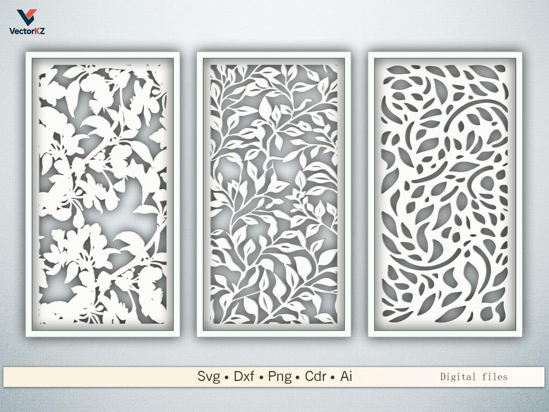 Floral Pattern Panel DXF SVG Bundle – 3 Laser & CNC Decorative Wall ...
