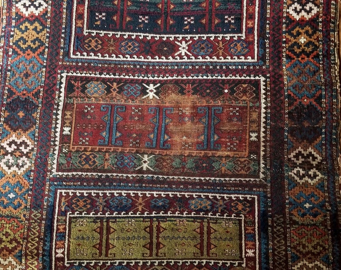 Antique East Anatolian Kurdish Rug, 4' X 5' Hand Knotted Middle Eastern ...