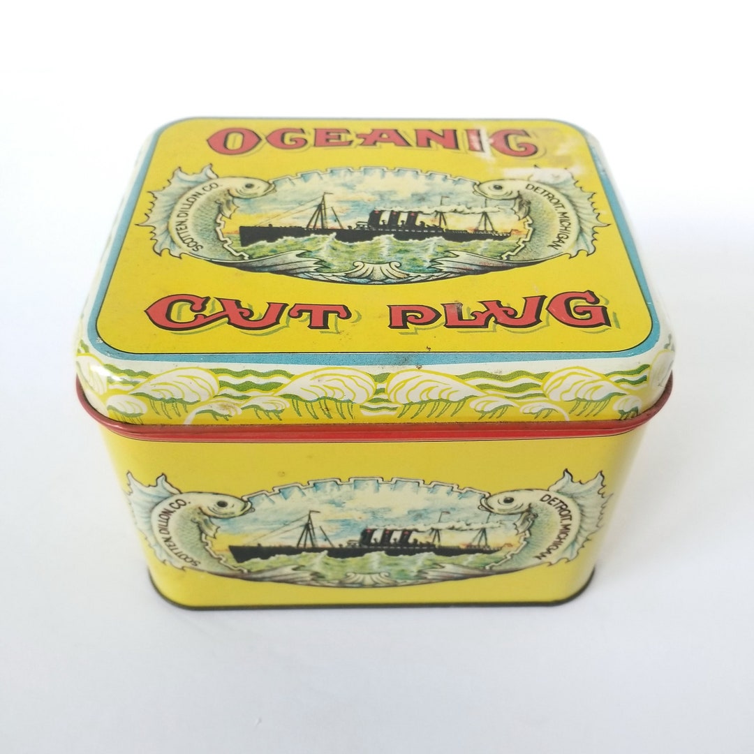 Vintage Tobacco Tin, Oceanic Cut Plug Union Made, Vintage Storage Tin ...