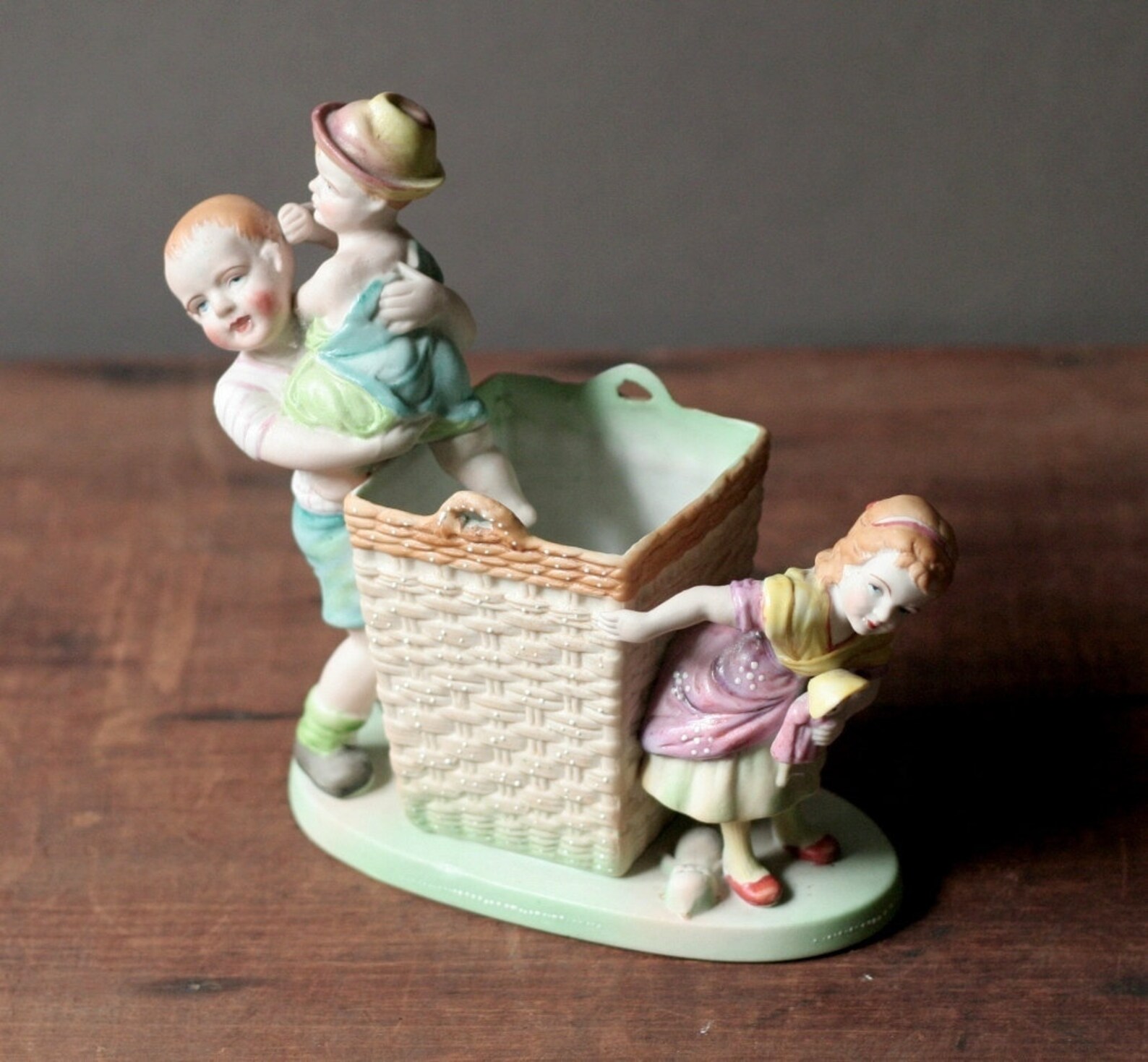 Porcelain Figurine, Children Playing With a Basket Nursery Decor - Etsy