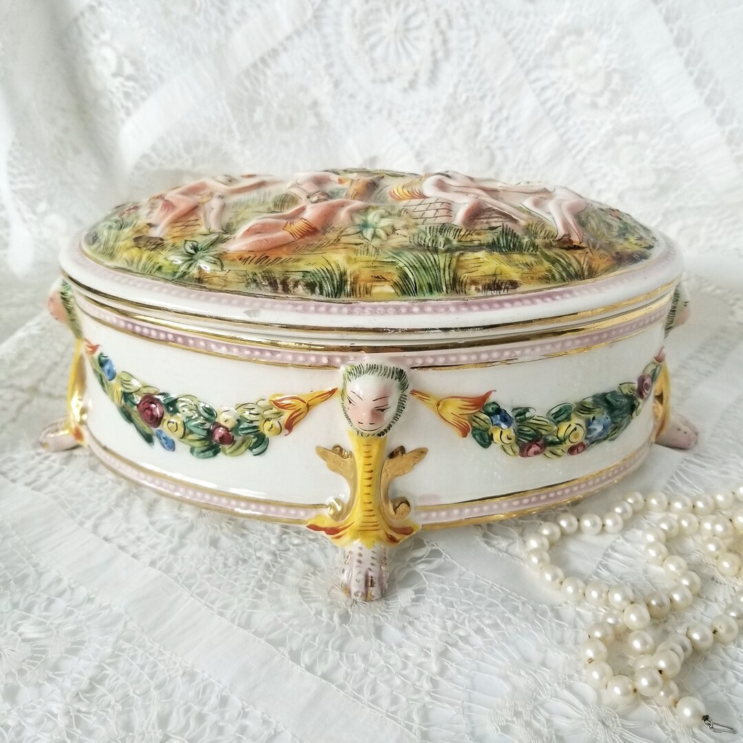 Capodimonte Oval Box, Italian Ardalt Vintage Porcelain Box, Large ...
