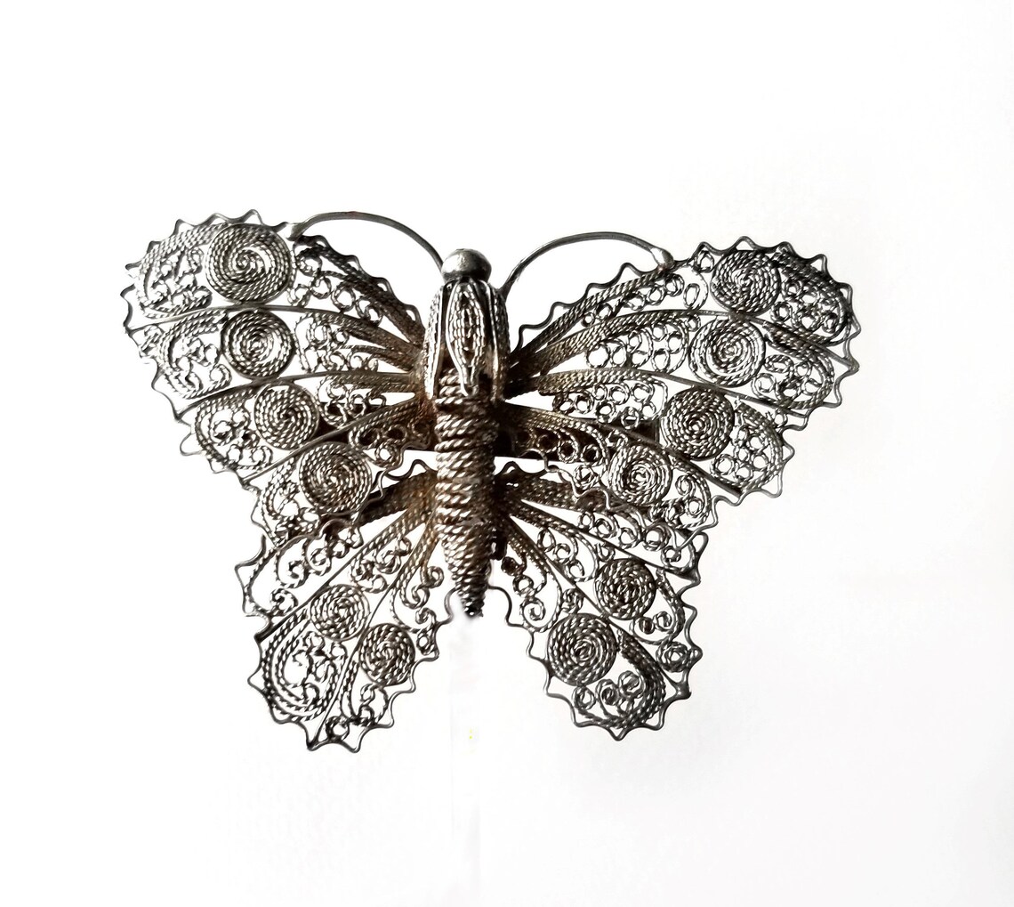 Vintage Silver Filigree Butterfly Brooch, Large Statement Pin - Etsy