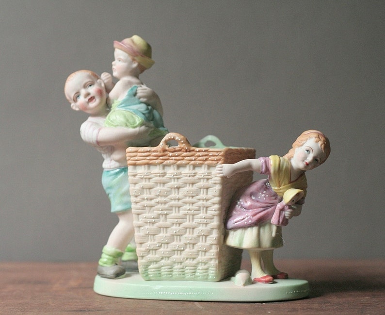 Porcelain Figurine, Children Playing With a Basket Nursery Decor - Etsy