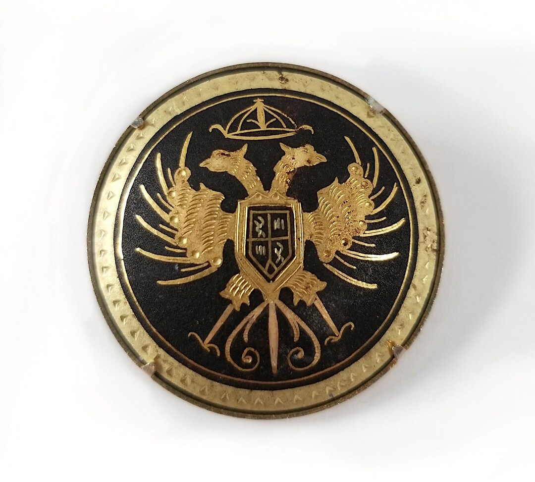 Coat of Arms Pin, Damascene Pin, Black and Gold Jewelry, Two Headed ...