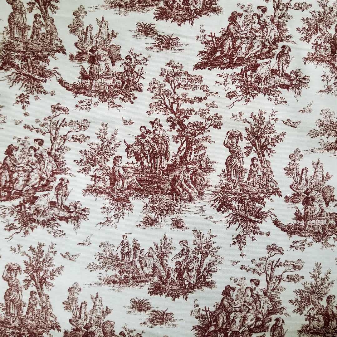Toile Fabric, Burgundy Toile, Reddish Brown Toile Fabric, French Toile ...