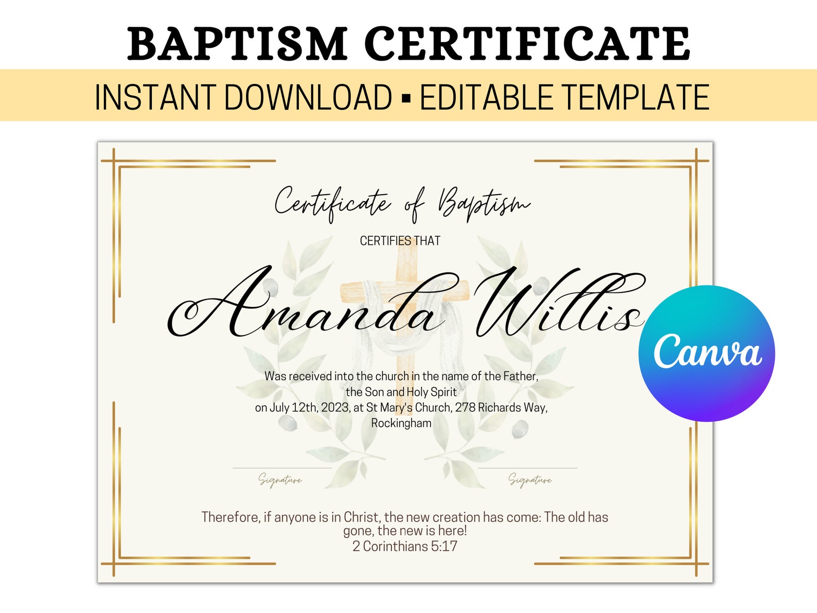 Editable Baptism Template, Baptism Certificate, Personalised Child's ...