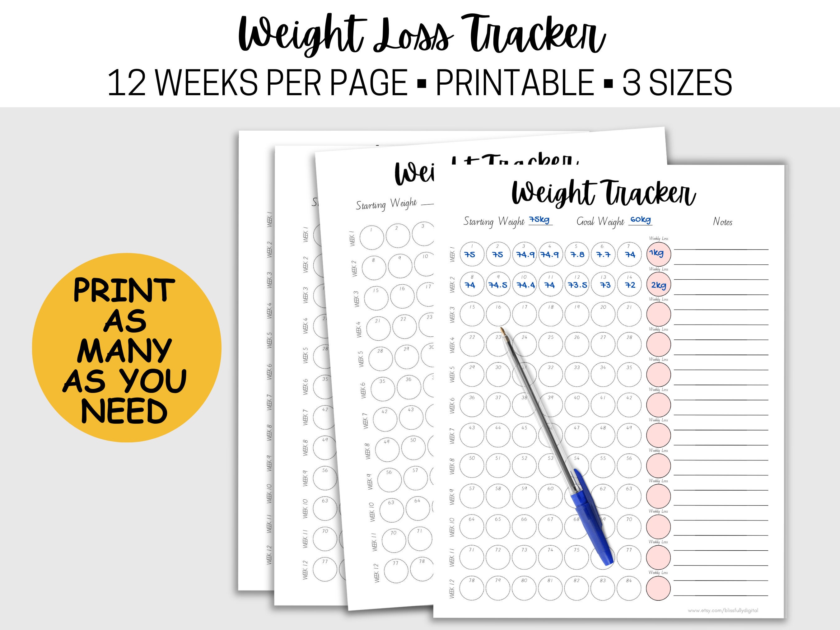 Printable Weight Loss Tracker, Weight Tracker, Weight Worksheet ...