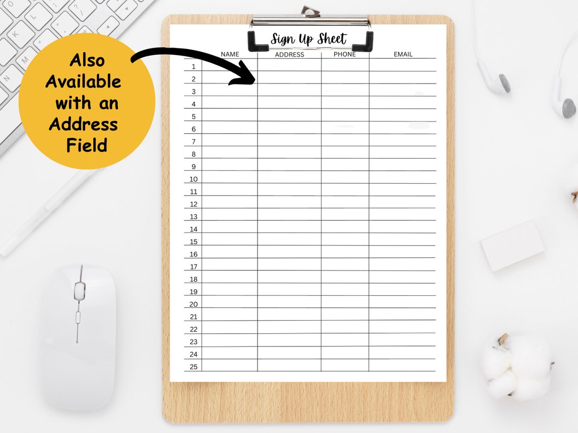 Editable Sign up Sheet Template, Printable Sign up Template, Editable ...
