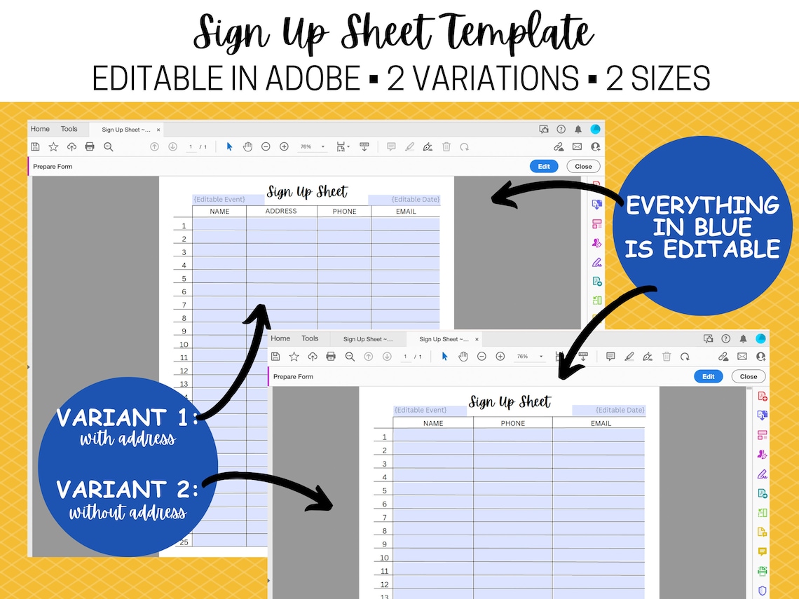 Editable Sign up Sheet Template, Printable Sign up Template, Editable ...