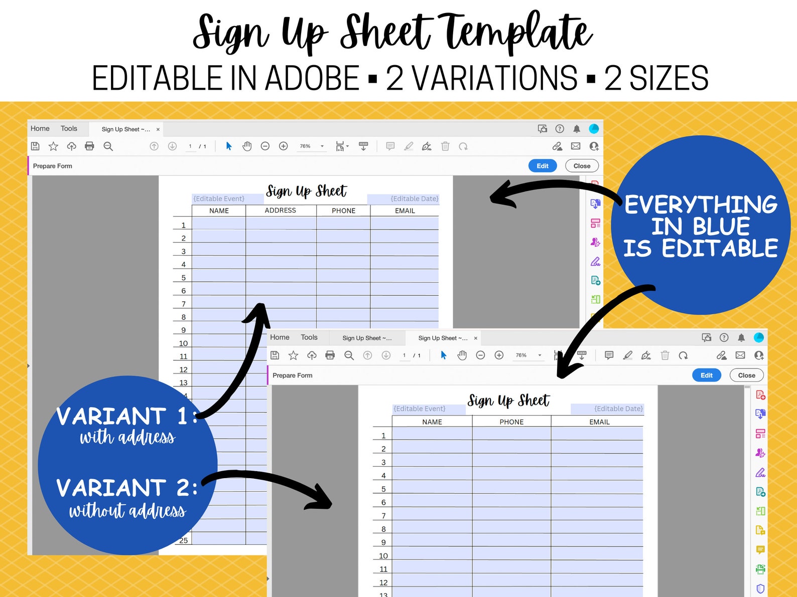 Editable Sign up Sheet Template, Printable Sign up Template, Editable ...