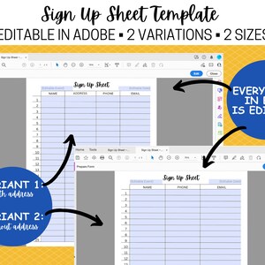 Editable Sign up Sheet Template, Printable Sign up Template, Editable ...