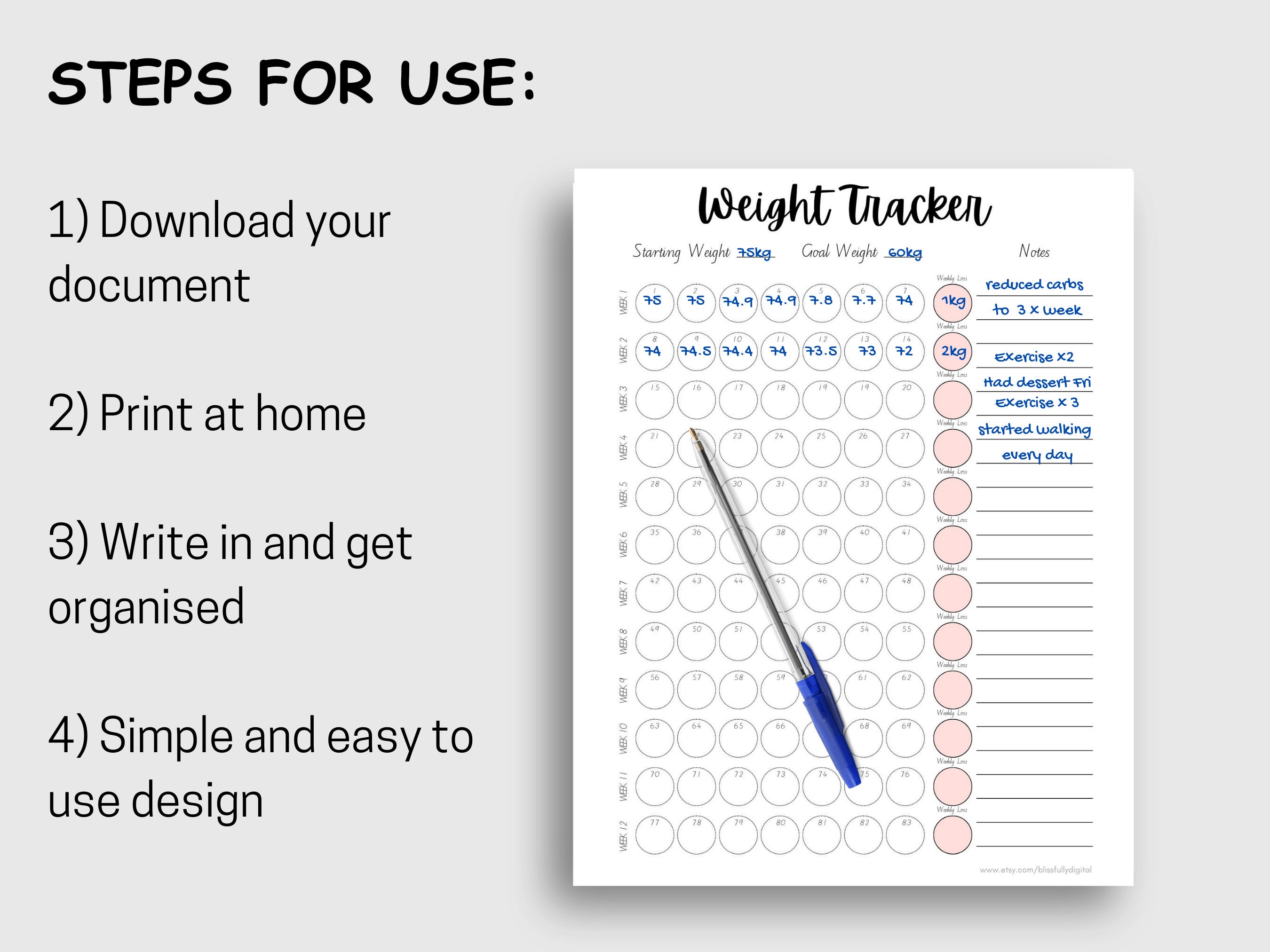Printable Weight Loss Tracker, Weight Tracker, Weight Worksheet ...