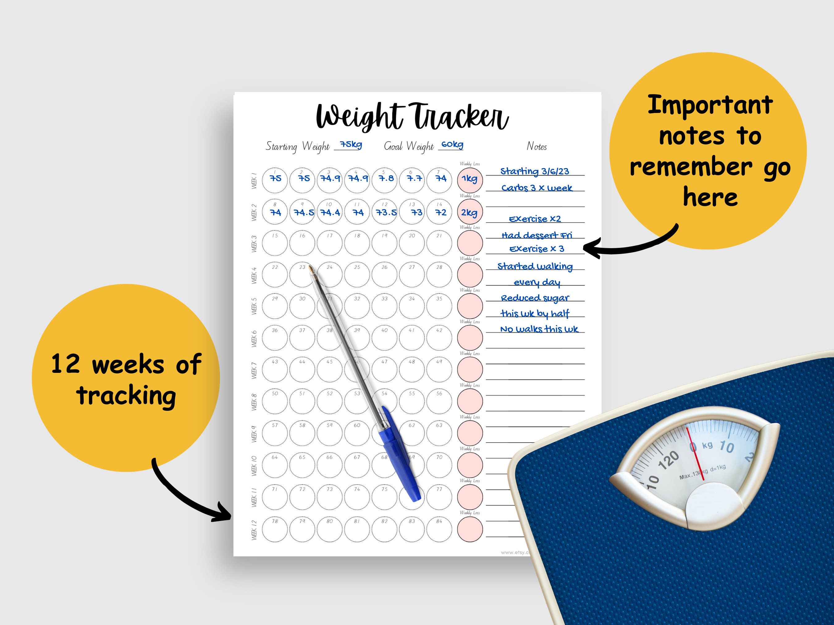 Printable Weight Loss Tracker, Weight Tracker, Weight Worksheet ...