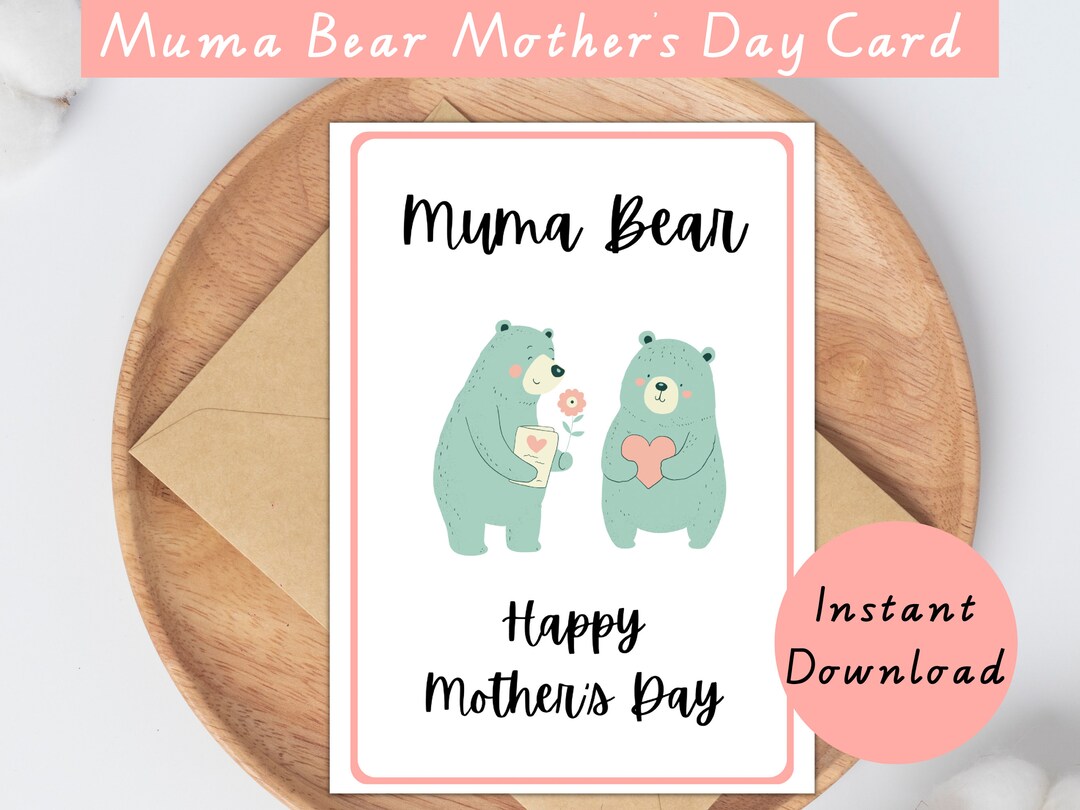 Mama Bear Mothers Day Card, Mothers Day Card, Printable Mothers Day ...