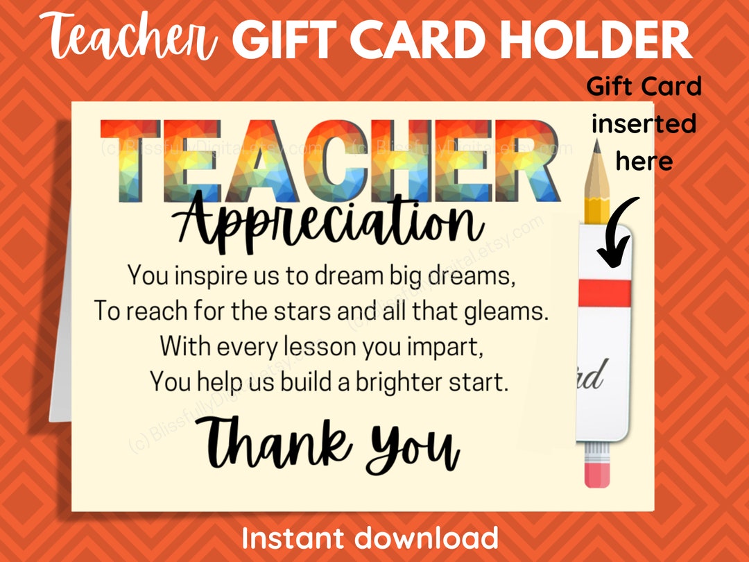 Teacher Appreciation Gift Card Holder, Teacher Appreciation Week, Gift ...