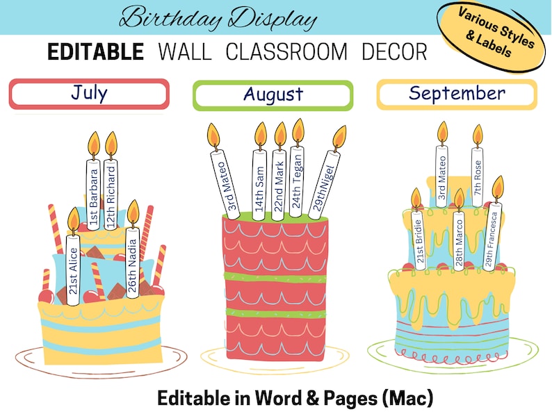 Cake Classroom Birthday Display Wall, Class Birthday Wall, Birthday ...