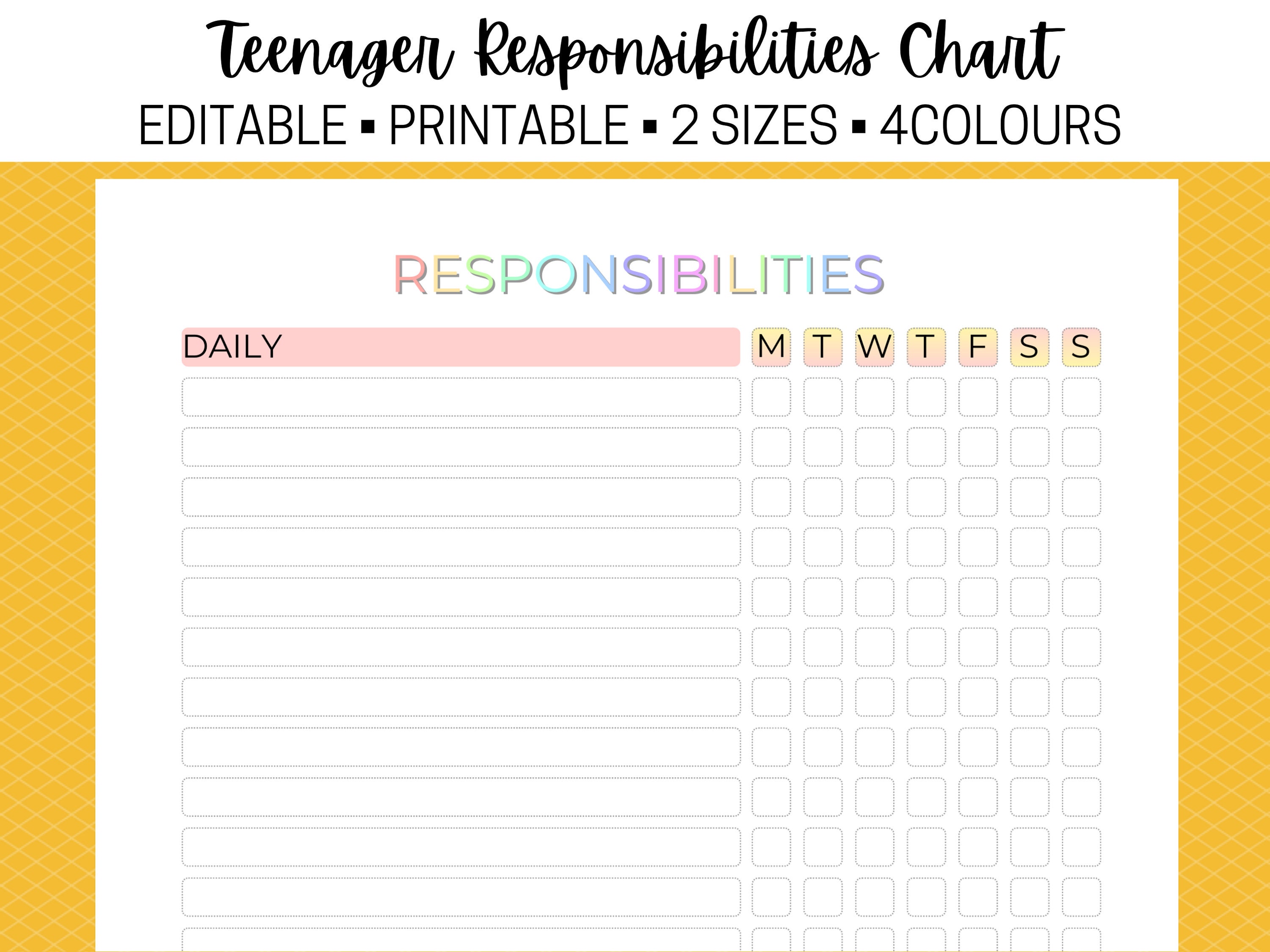Chore Chart Teens, Chore Chart for Adults, Chore Chart for Teenagers ...