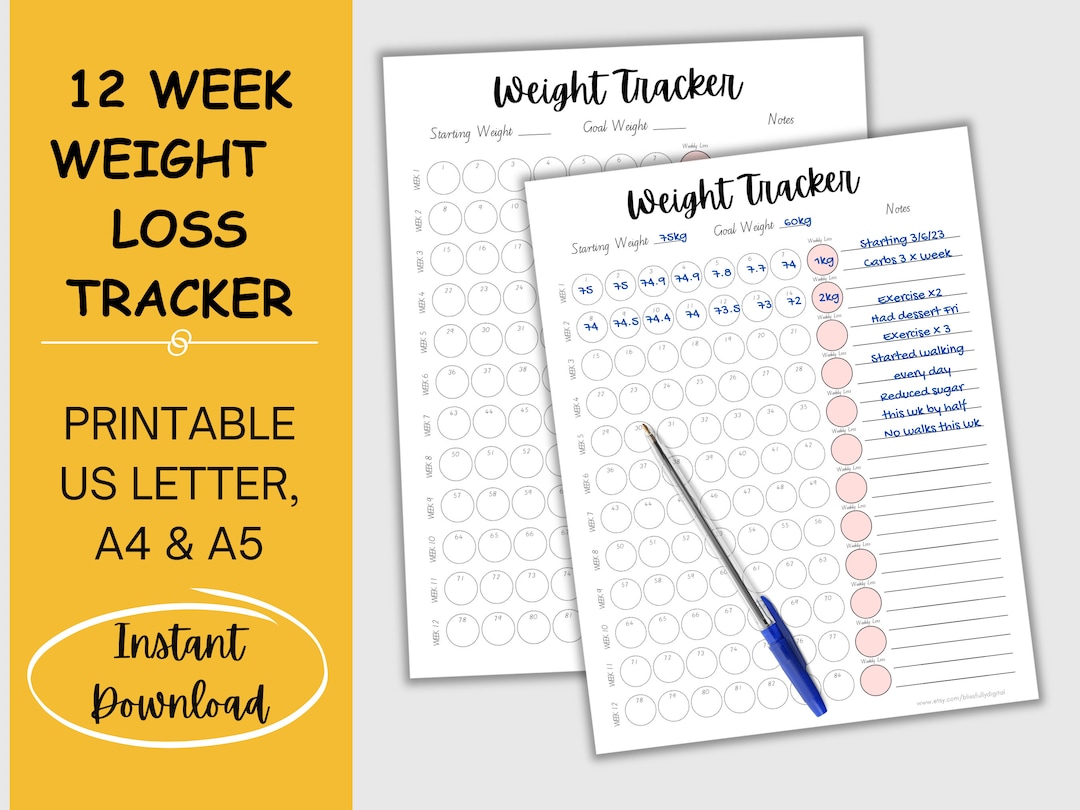 Printable Weight Loss Tracker, Weight Tracker, Weight Worksheet ...