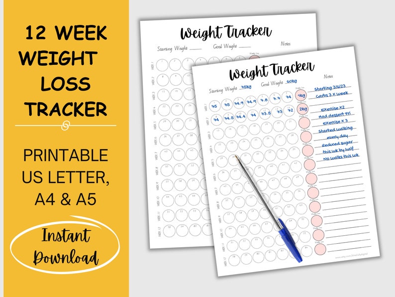 Printable Weight Loss Tracker, Weight Tracker, Weight Worksheet ...