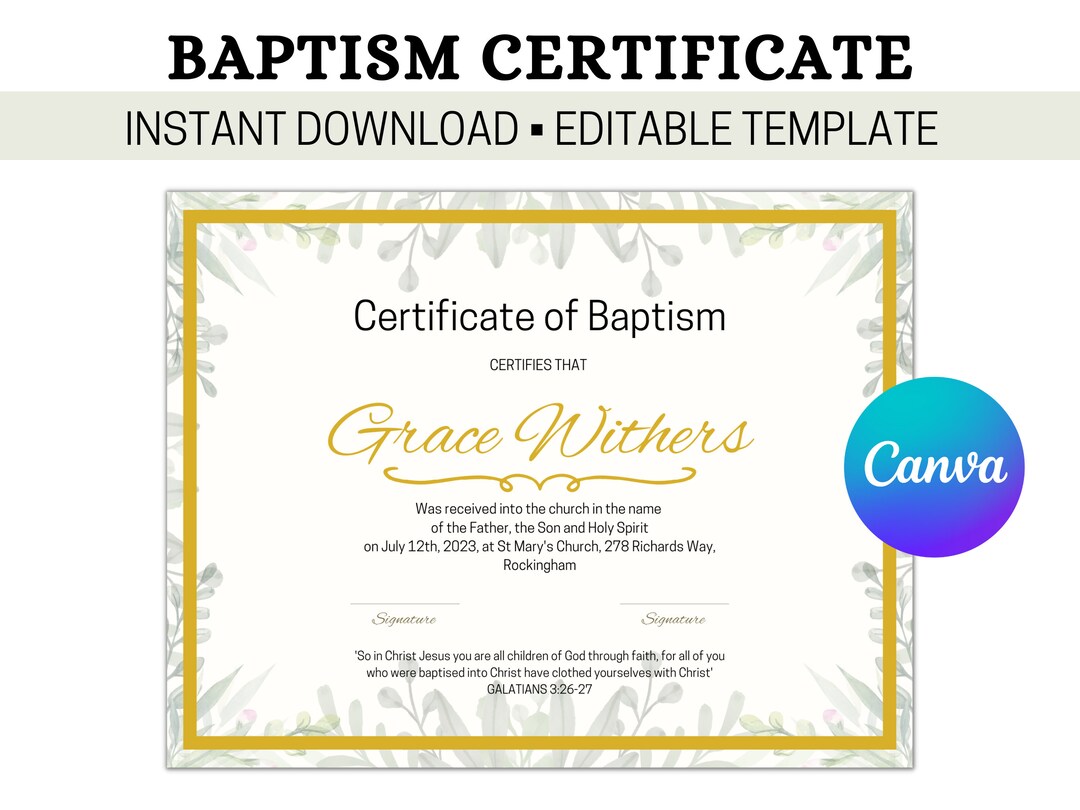 Editable Baptism Template, Baptism Certificate, Personalised Child's ...
