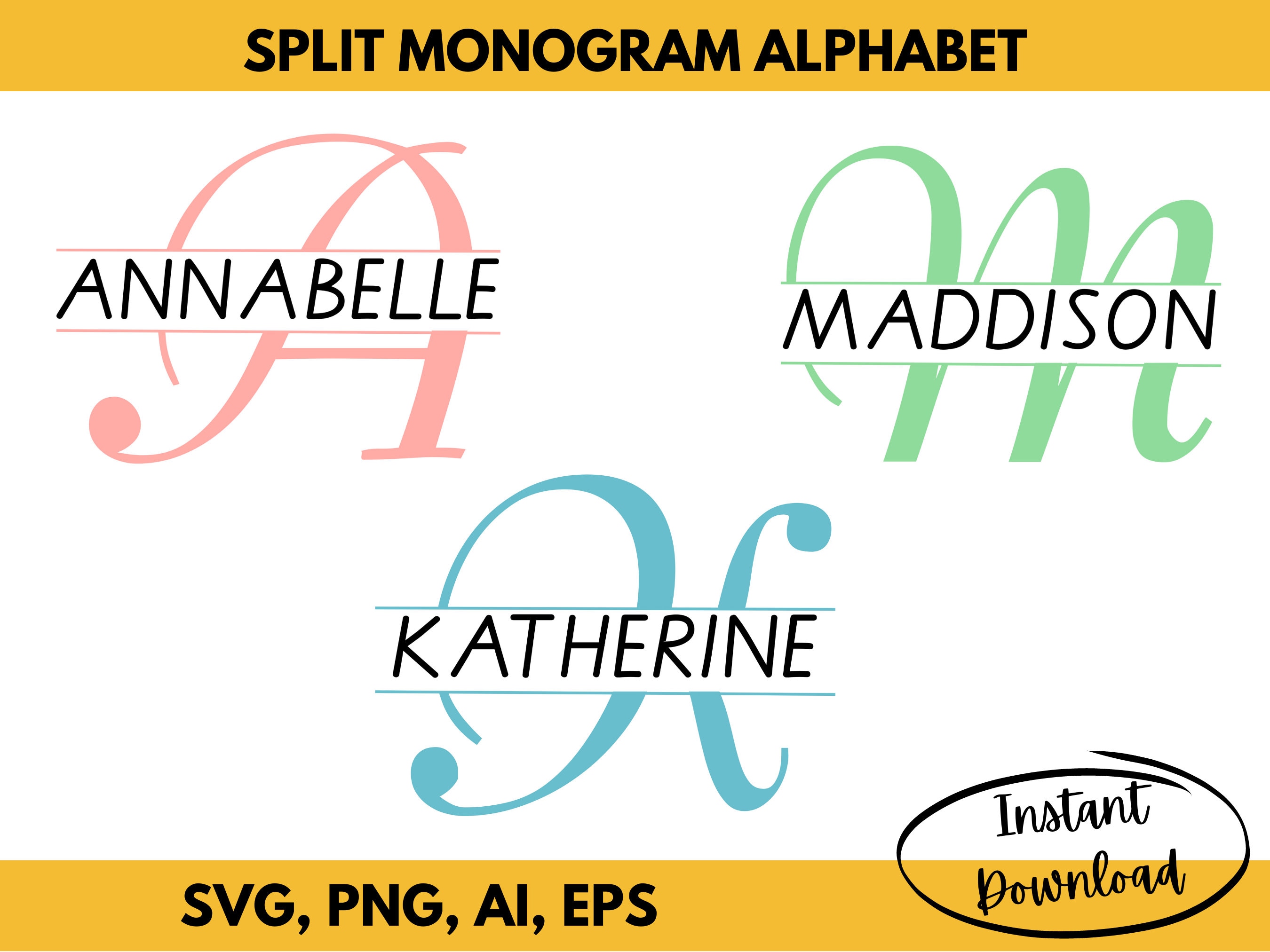 Split Monogram Alphabet SVG, Split Letter Monogram SVG, Cut File for ...