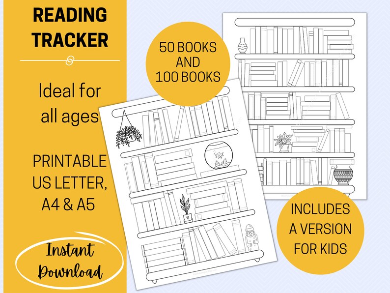 Reading Challenge Tracker, Printable Reading Record, Bookshelf Tracker ...